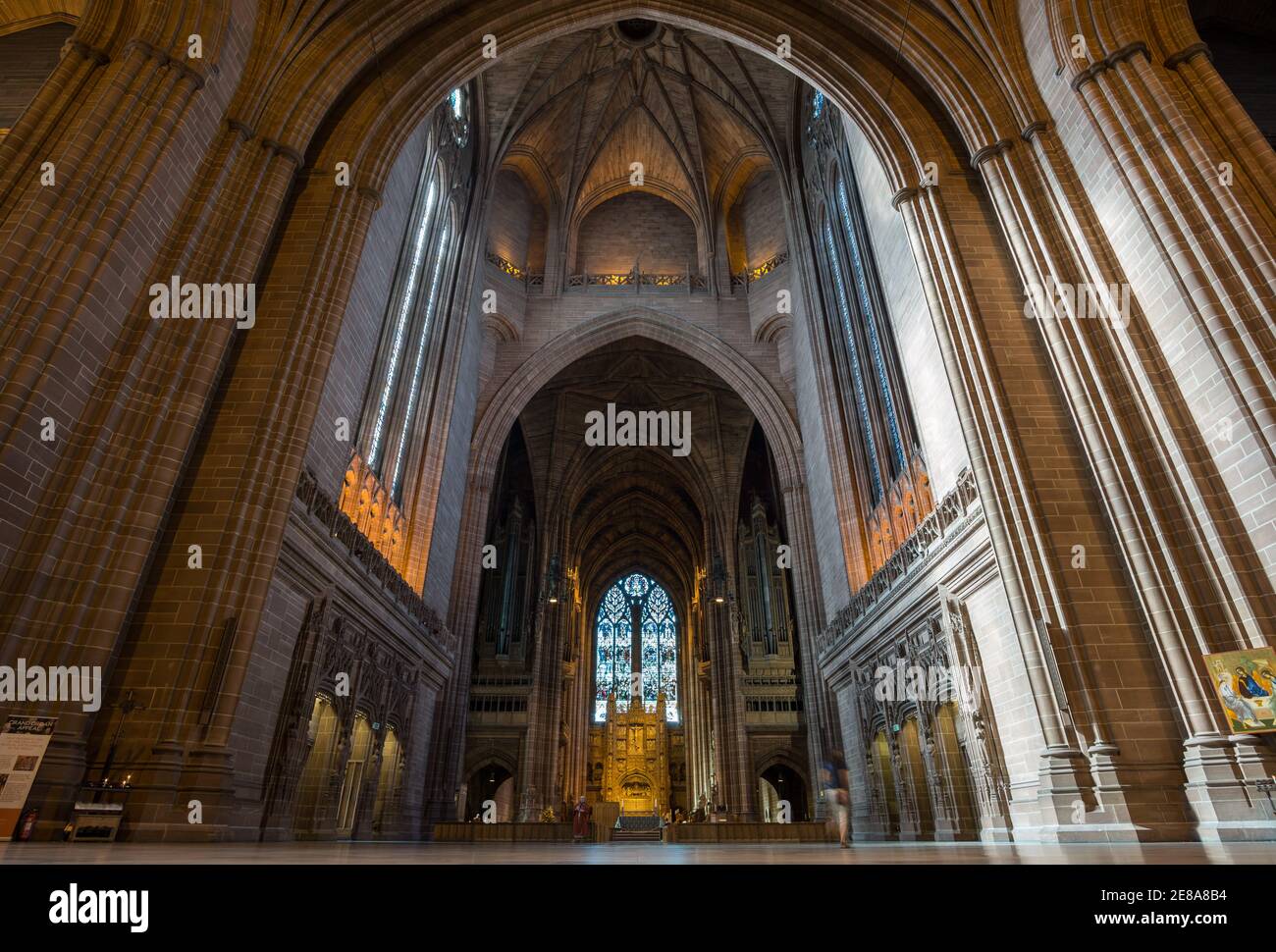 Grand, ornate gothic revival interior of Liverpool Anglican cathedral ...