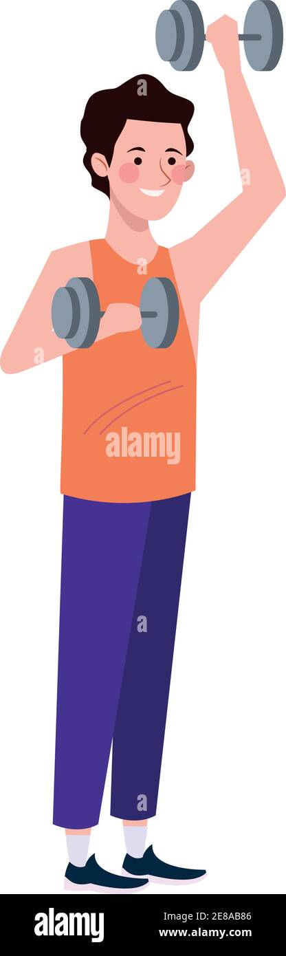man lifting dumbbells character healthy lifestyle vector illustration ...