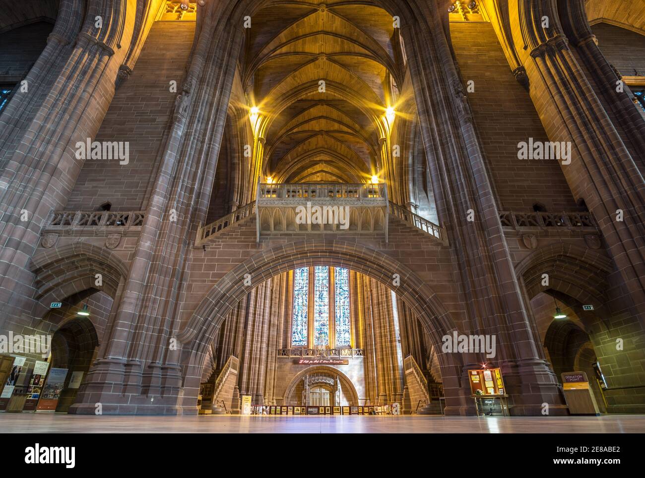 Grand, ornate gothic revival interior of Liverpool Anglican cathedral ...