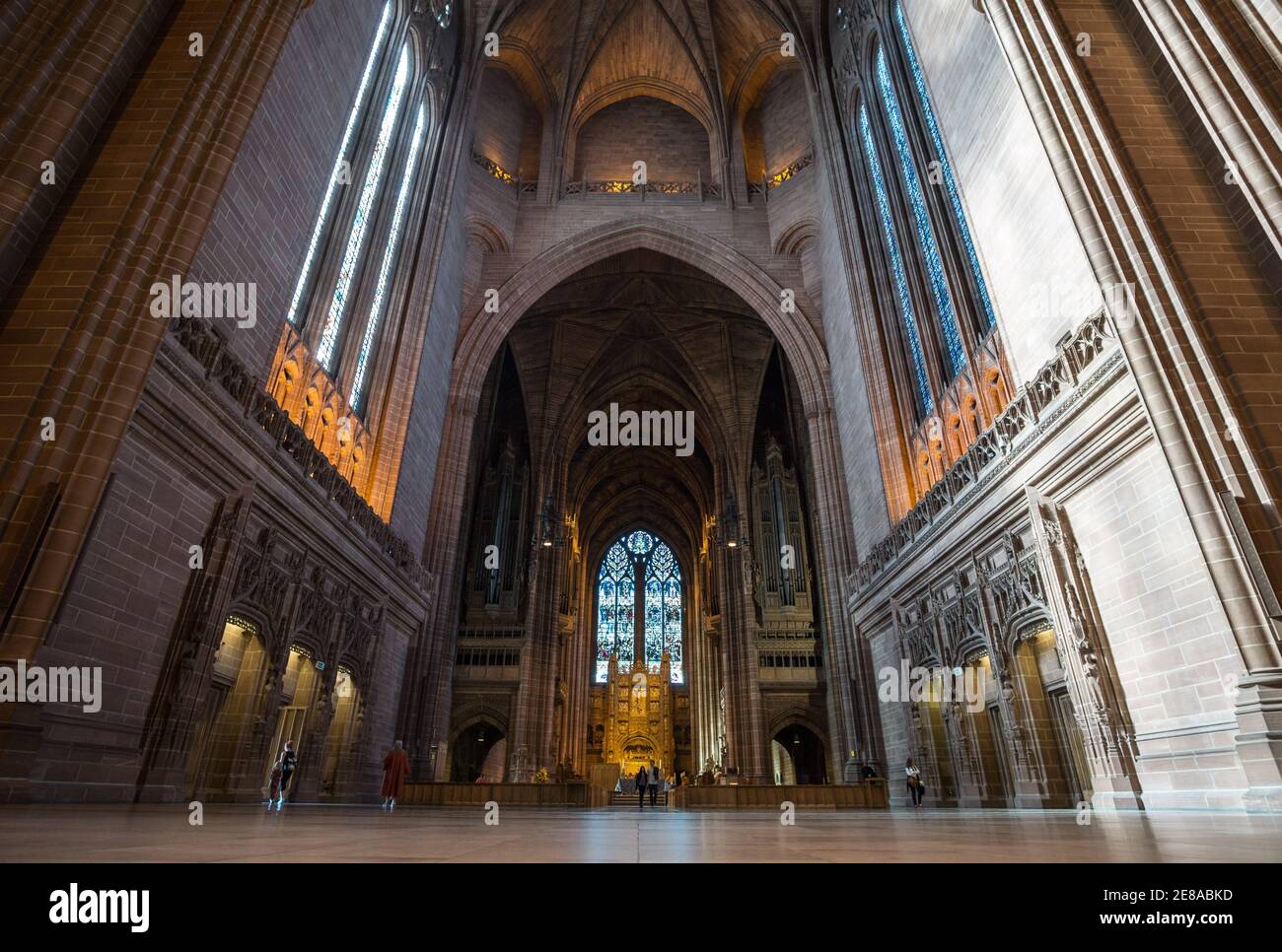 Grand, ornate gothic revival interior of Liverpool Anglican cathedral ...