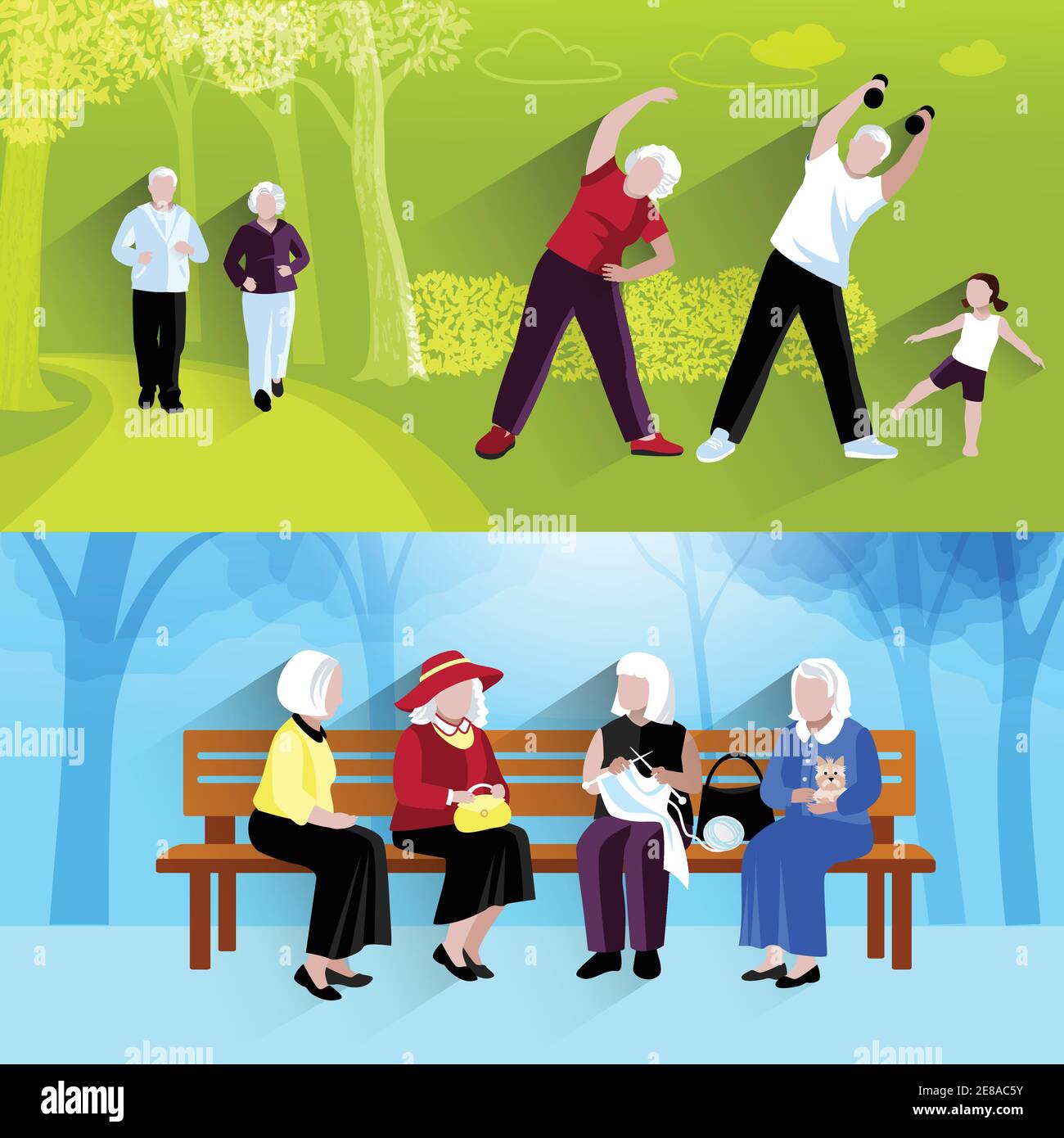 Elderly People Banners Set. Elderly People Vector Illustration. Elderly ...