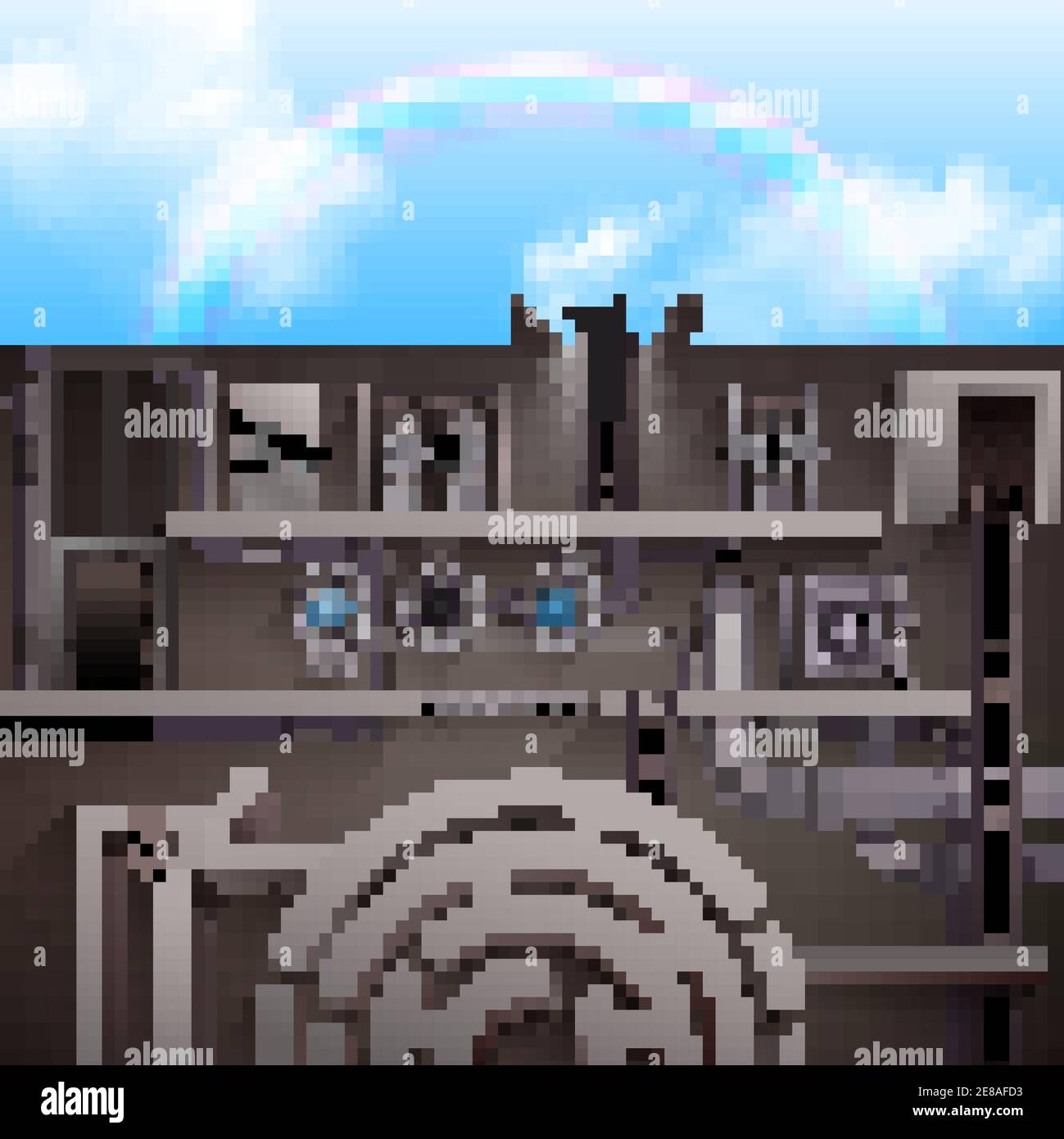 Way out concept with silhouette of happy man on blue sky with rainbow ...