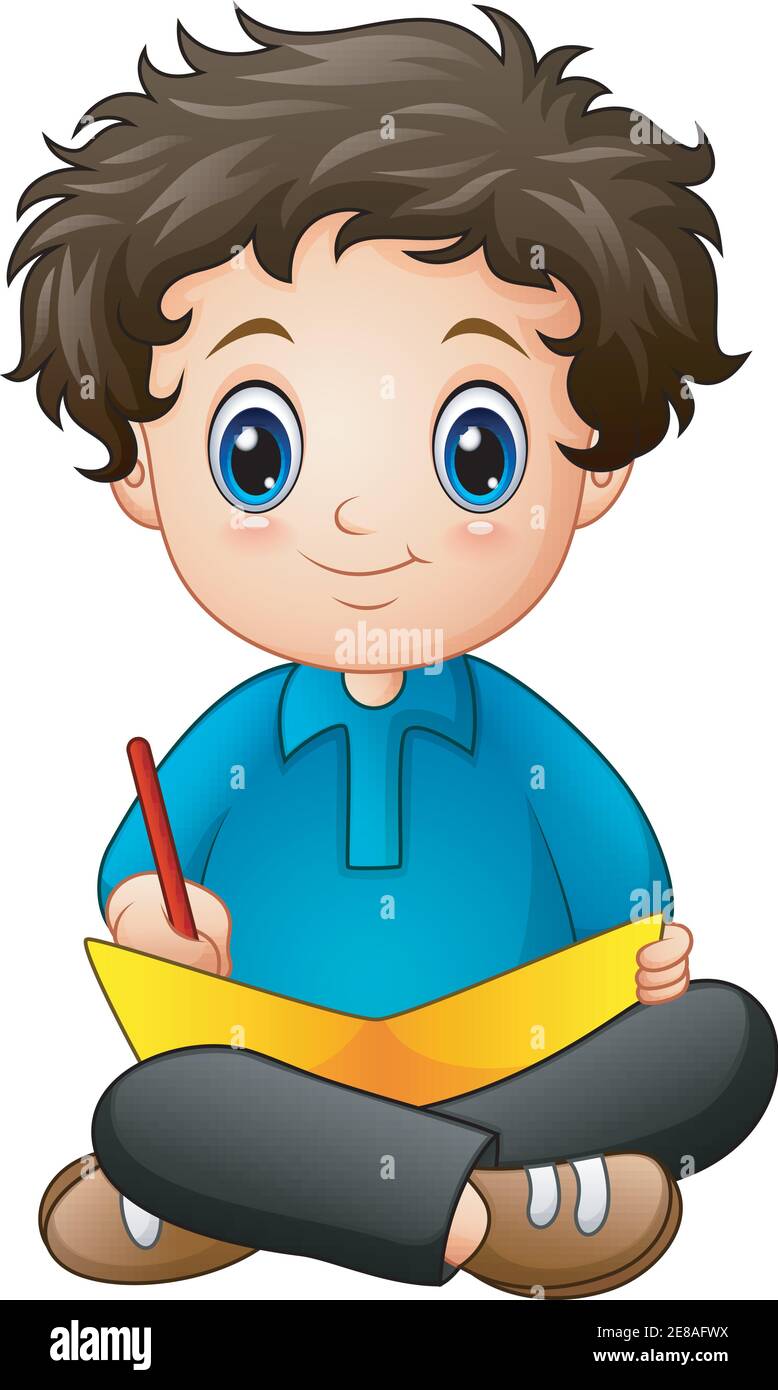 Vector illustration of Little boy cartoon writing a book Stock Vector ...