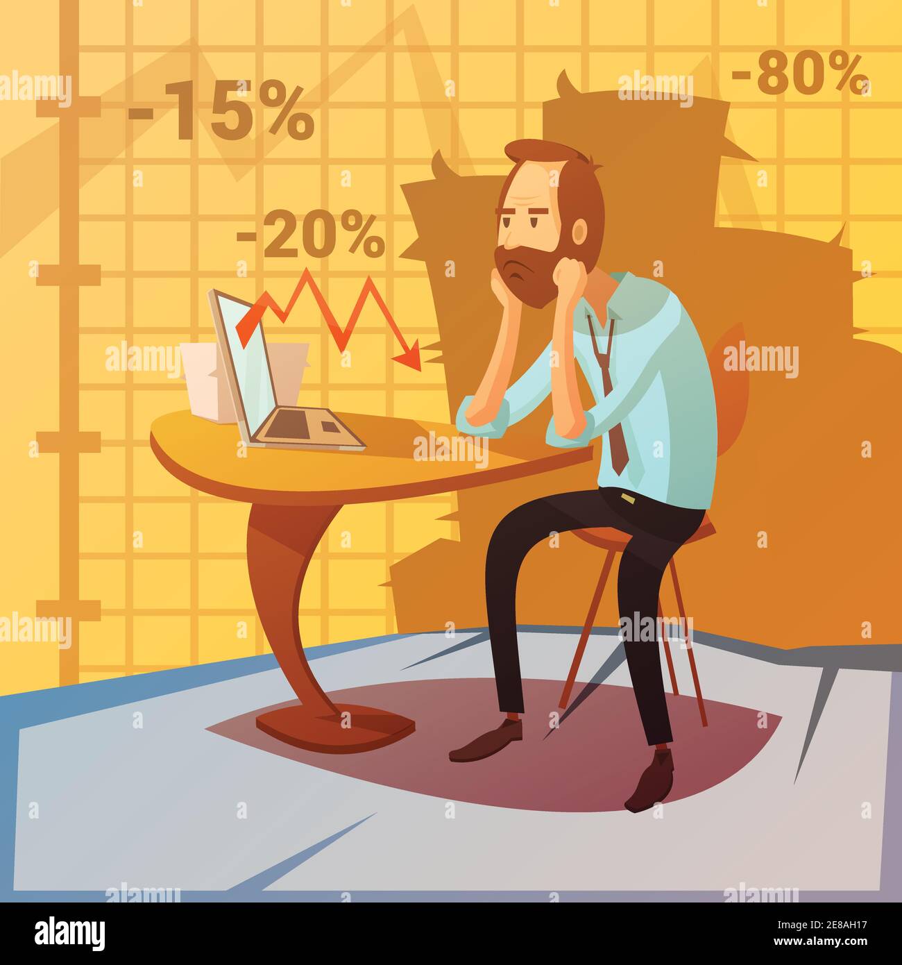 Business failure background with recession and decrease symbols cartoon ...