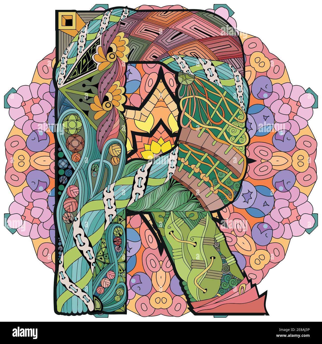 Hand-painted art design. Hand drawn illustration mandala with letter R ...