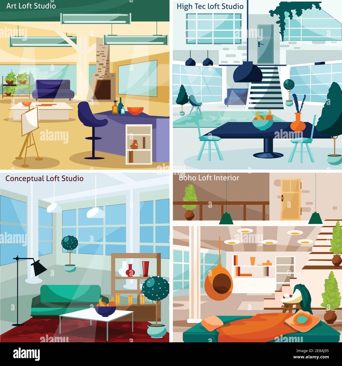 Loft Studio Interior Concept. Loft Room Interior Vector Illustration ...