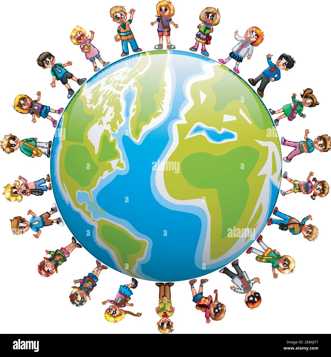 Vector illustration of Happy group of children standing around the ...