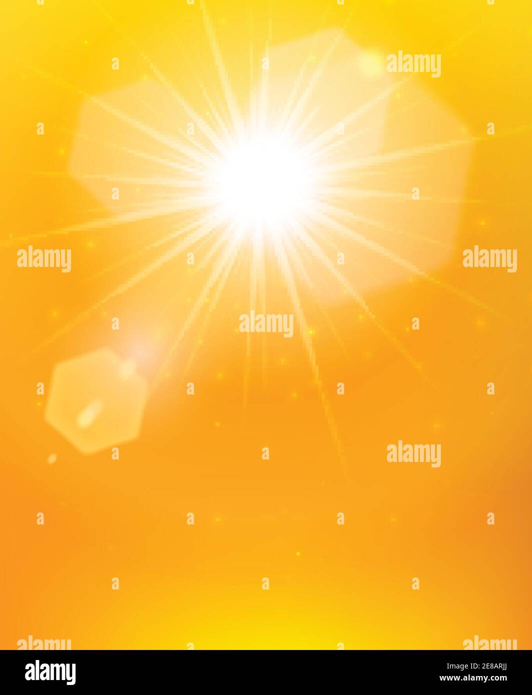 The sun rays poster bright sunlight with flares on the abstract orange ...