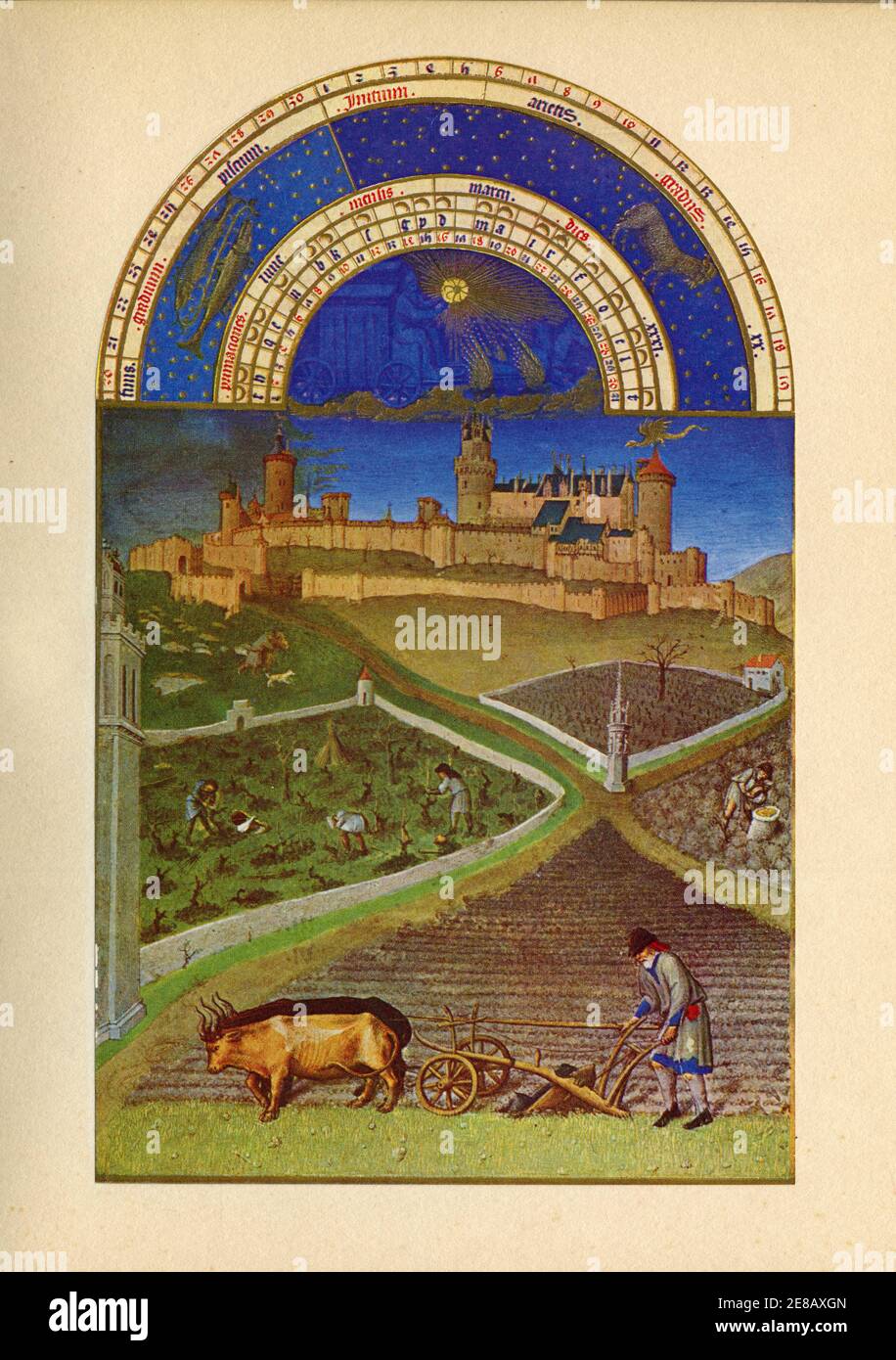 Les très riches heures du duc de Berry. Le calendrier. Le mois de mars Stock Photo - Alamy