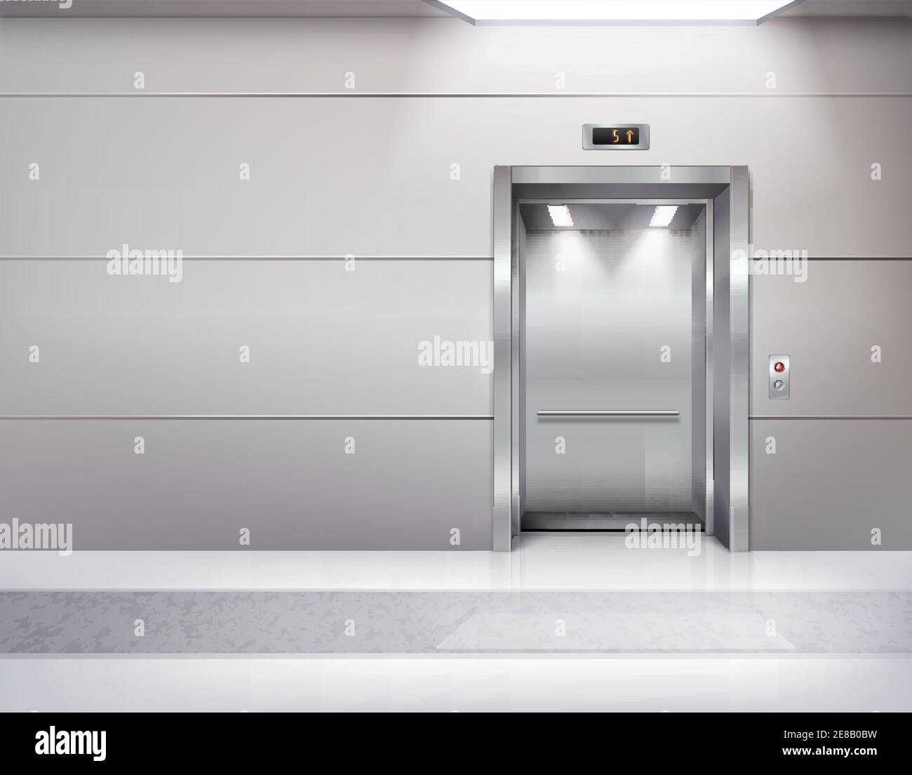 Realistic empty elevator hall interior with waiting lift marble floor ...