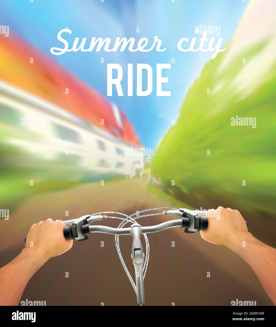 Handlebar colored poster with man on bike rides in the city and ...