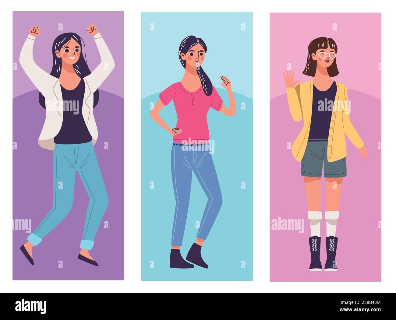 group of three beautiful young women characters vector illustration ...