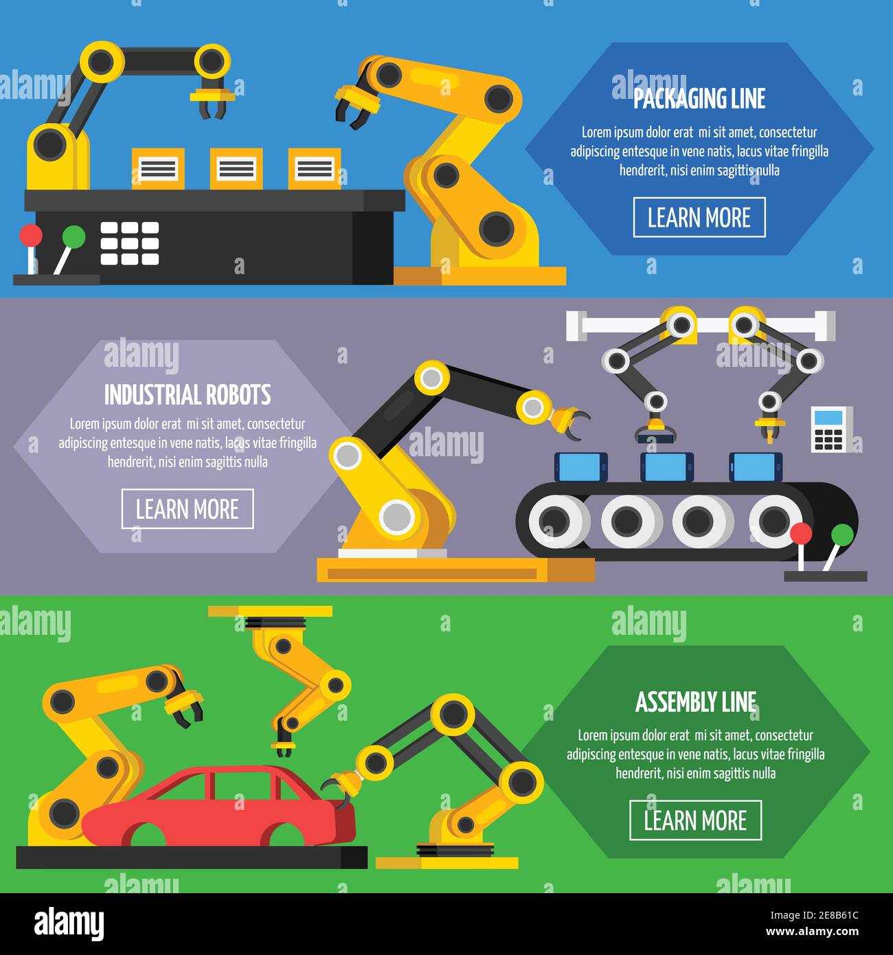 Industrial automation conveyor robotic hands for manufacture orthogonal horizontal banners with ...