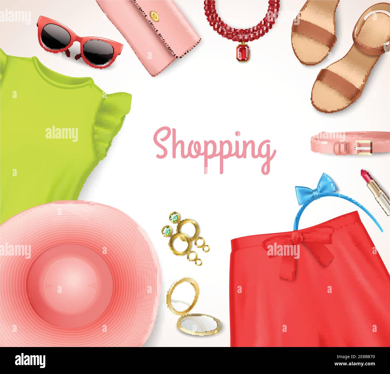 Summer romantic women clothing and accessories frame shopping poster ...