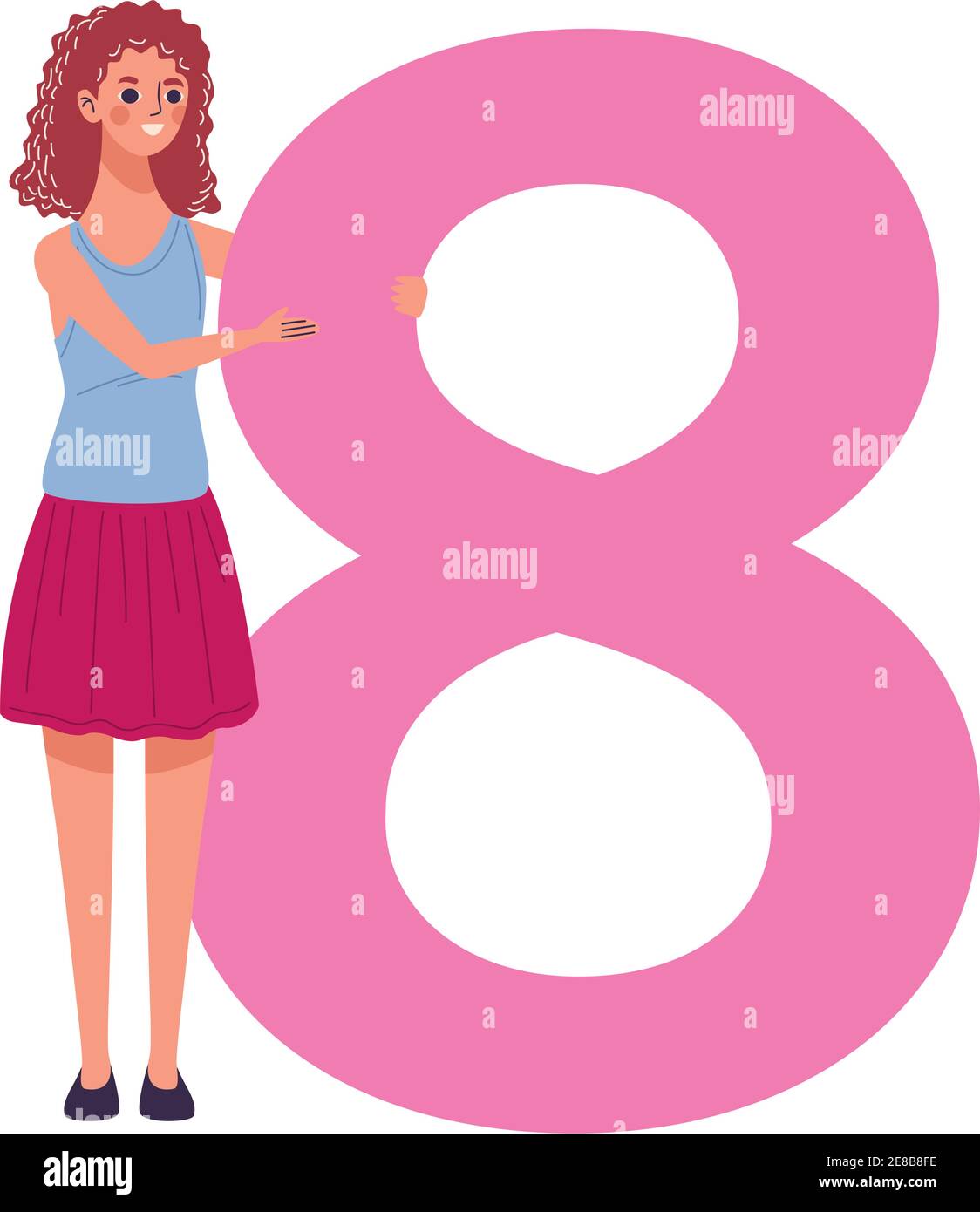 beautiful young woman happy lifting number eight vector illustration ...