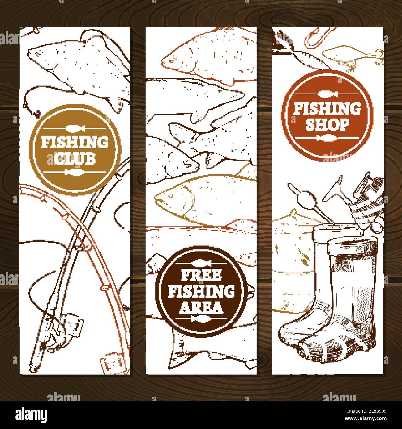 Fishing Sketch Concept. Fishing Vertical Banners. Fishing Vector ...