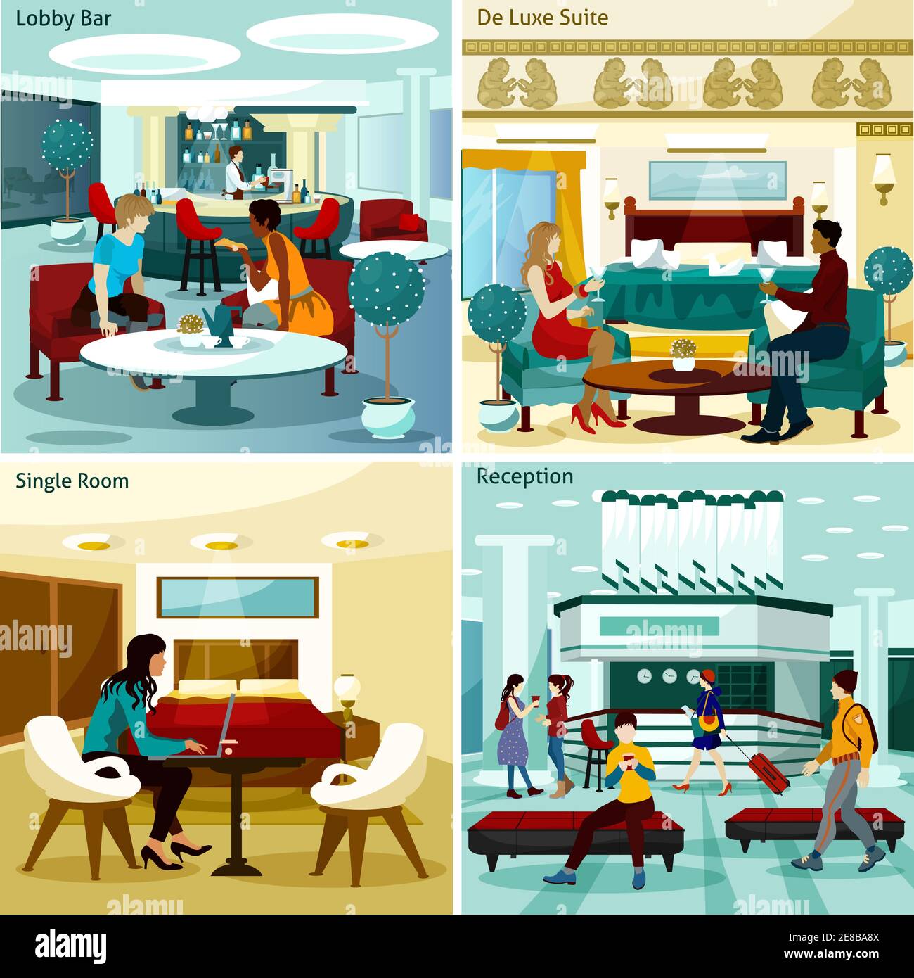 Hotel Interior Concept. Hotel Interior Vector Illustration. Hotel ...