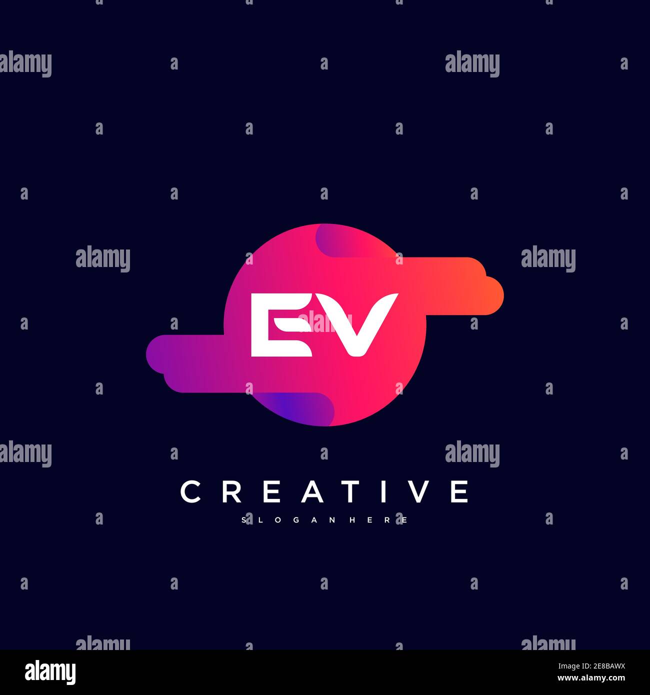 EV Initial Letter logo icon design template elements with wave colorful ...