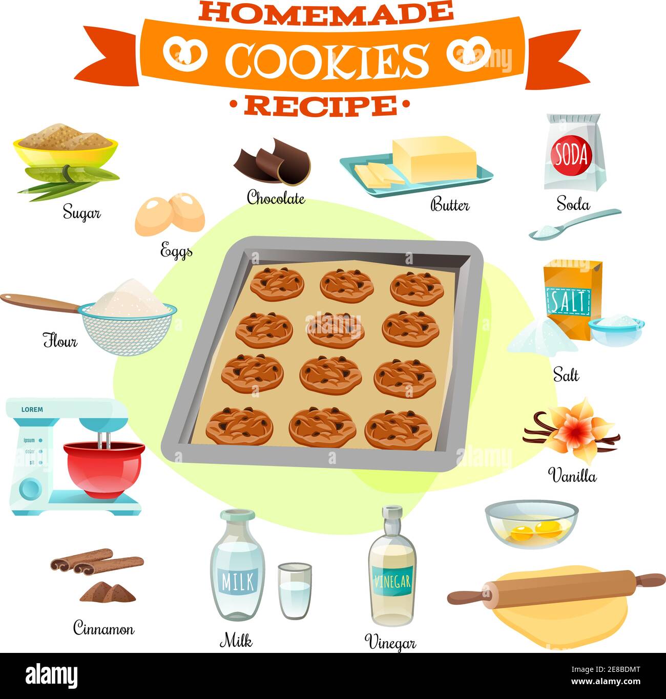 Baking ingredients and utensils Stock Vector Images - Alamy