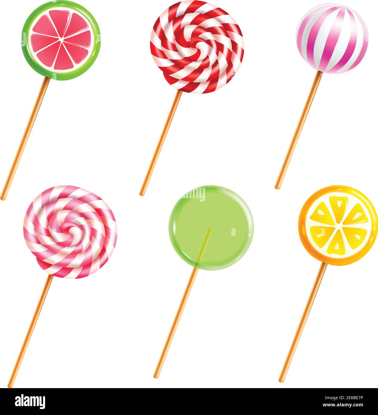 Colorful sweets lollipops and candies with different designs on sticks ...