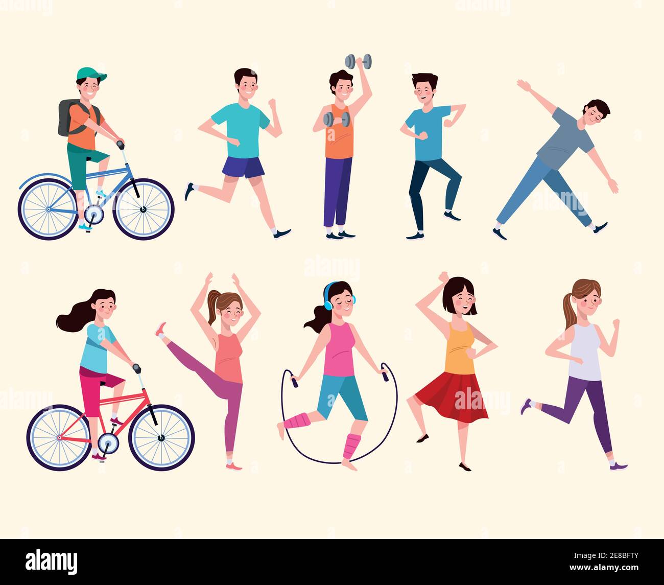 group of people practicing exercises healthy lifestyle vector ...