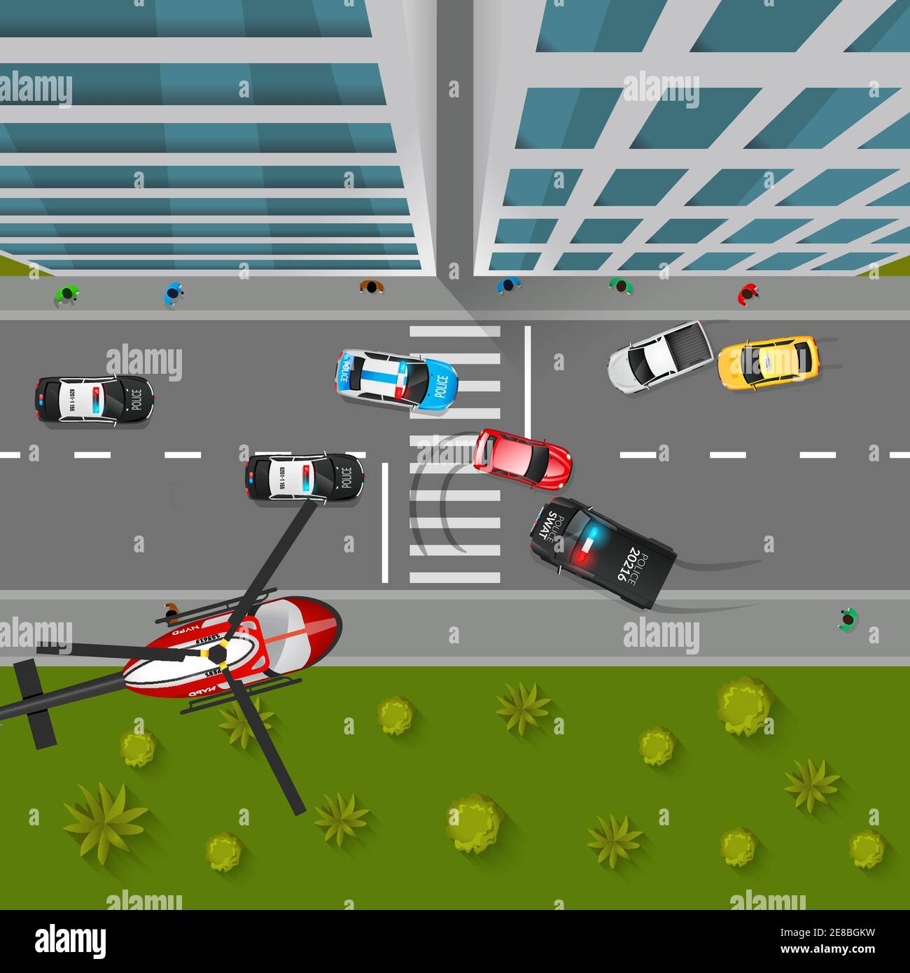 Police Chase Top View Background Police Chase Vector Illustration Police Chase Cartoon Design