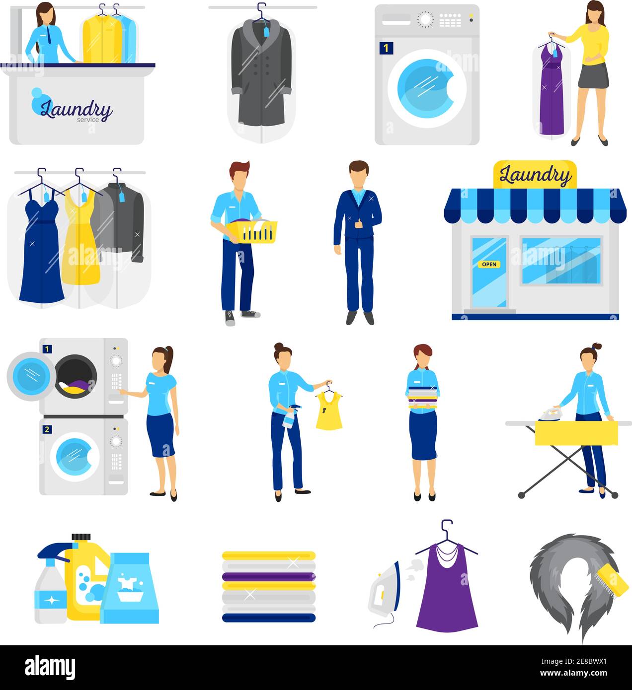 Laundry service set with dry cleaning symbols flat isolated vector ...