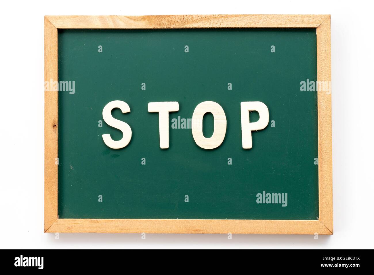 Alphabet letter in word stop in blackboard on white background Stock ...