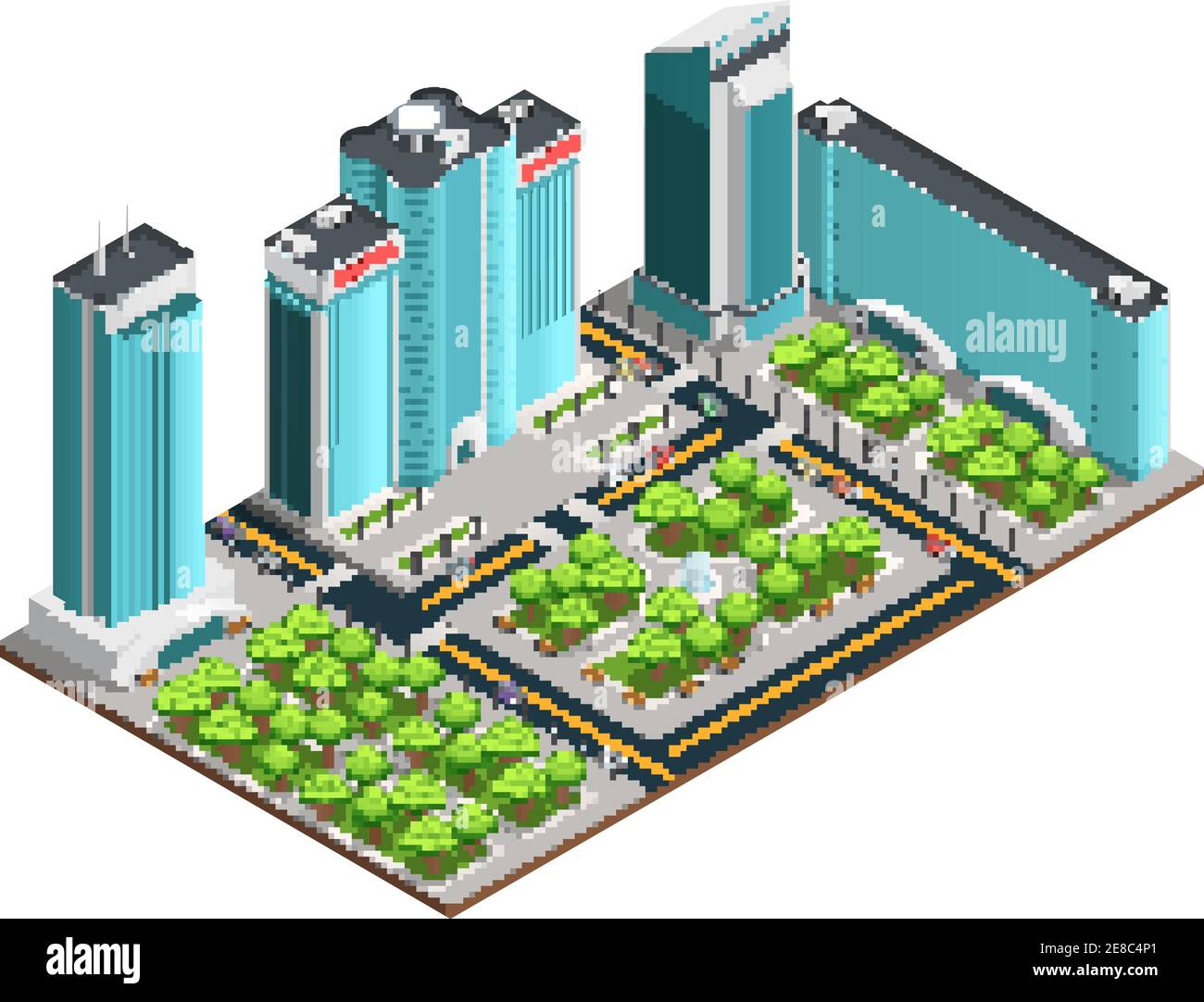 Modern cityscape isometric composition with many storeyed buildings and ...