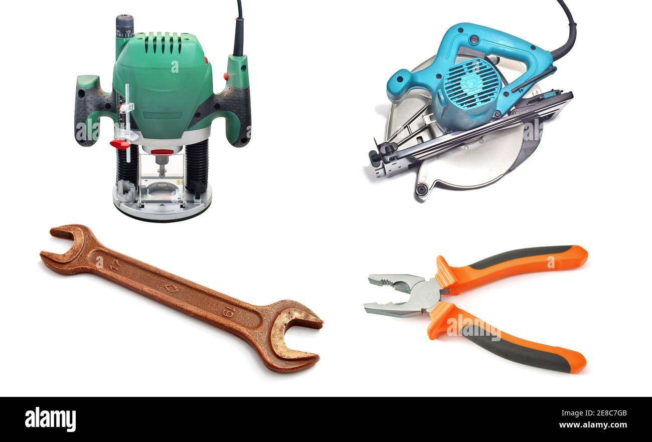 Carpentry construction tools collage background hi-res stock ...