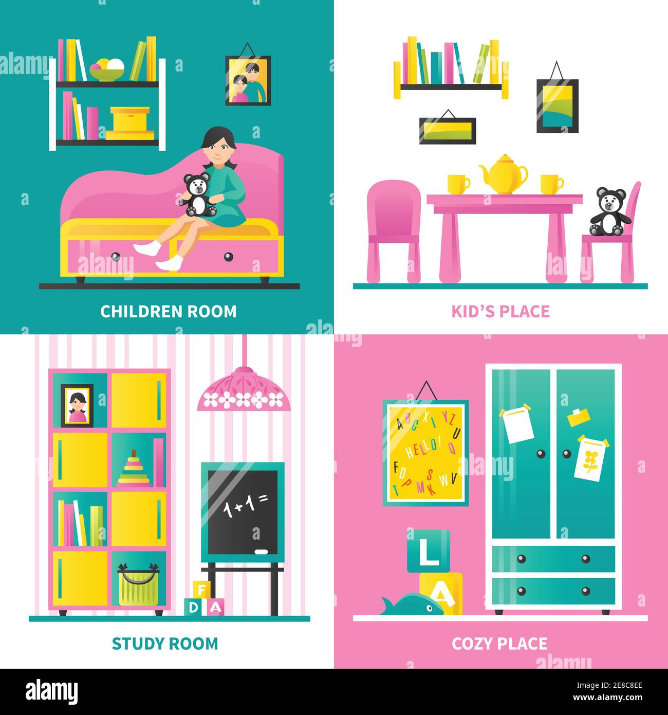 Baby room furniture 2x2 design concept with cozy places for study and ...