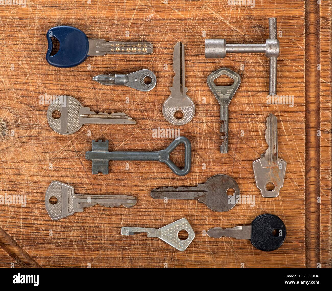 Many assorted old multi-colored metal antique vintage keys of different ...