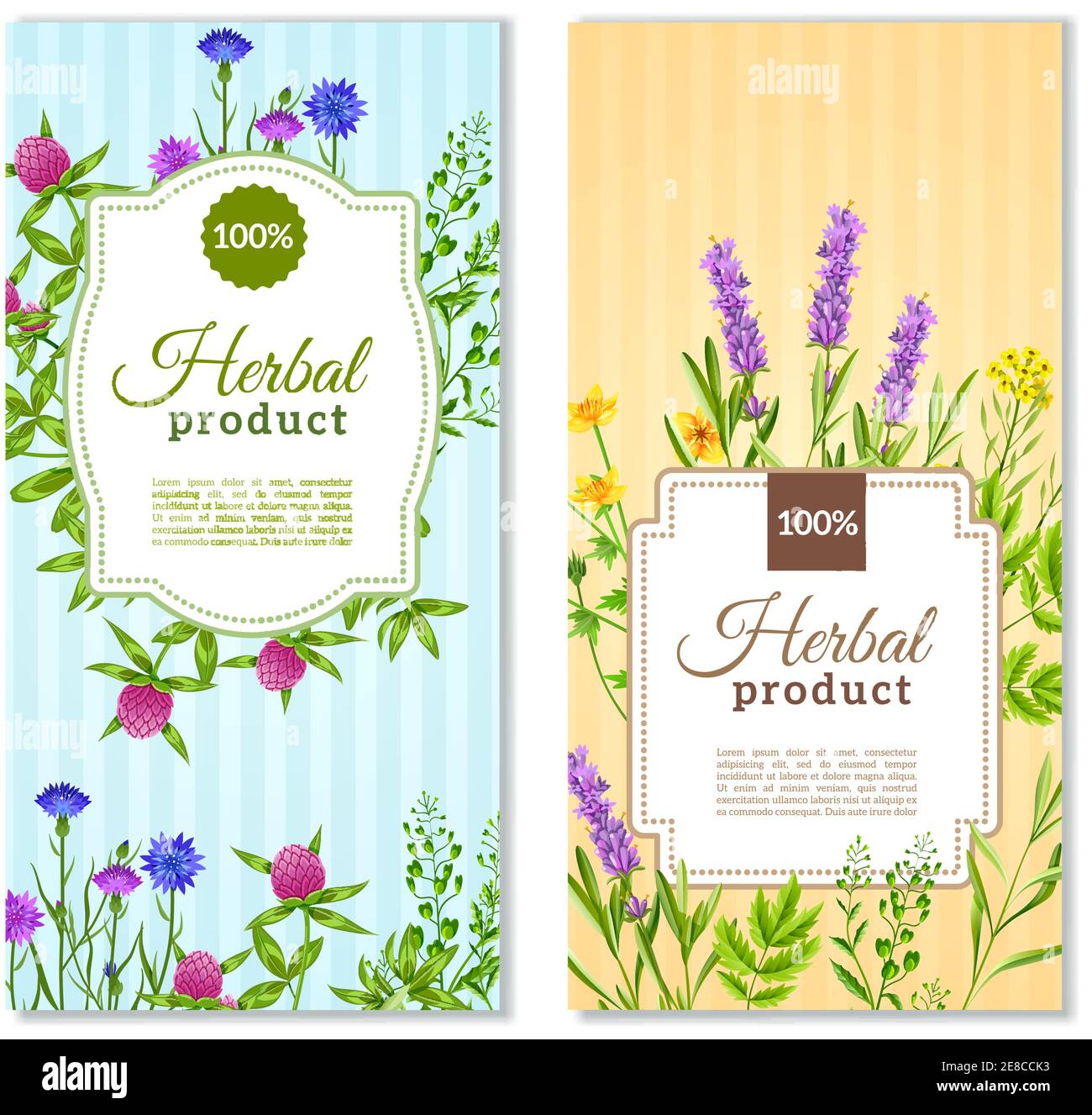Herbal products vertical flat banners in tender pastel colors with ...