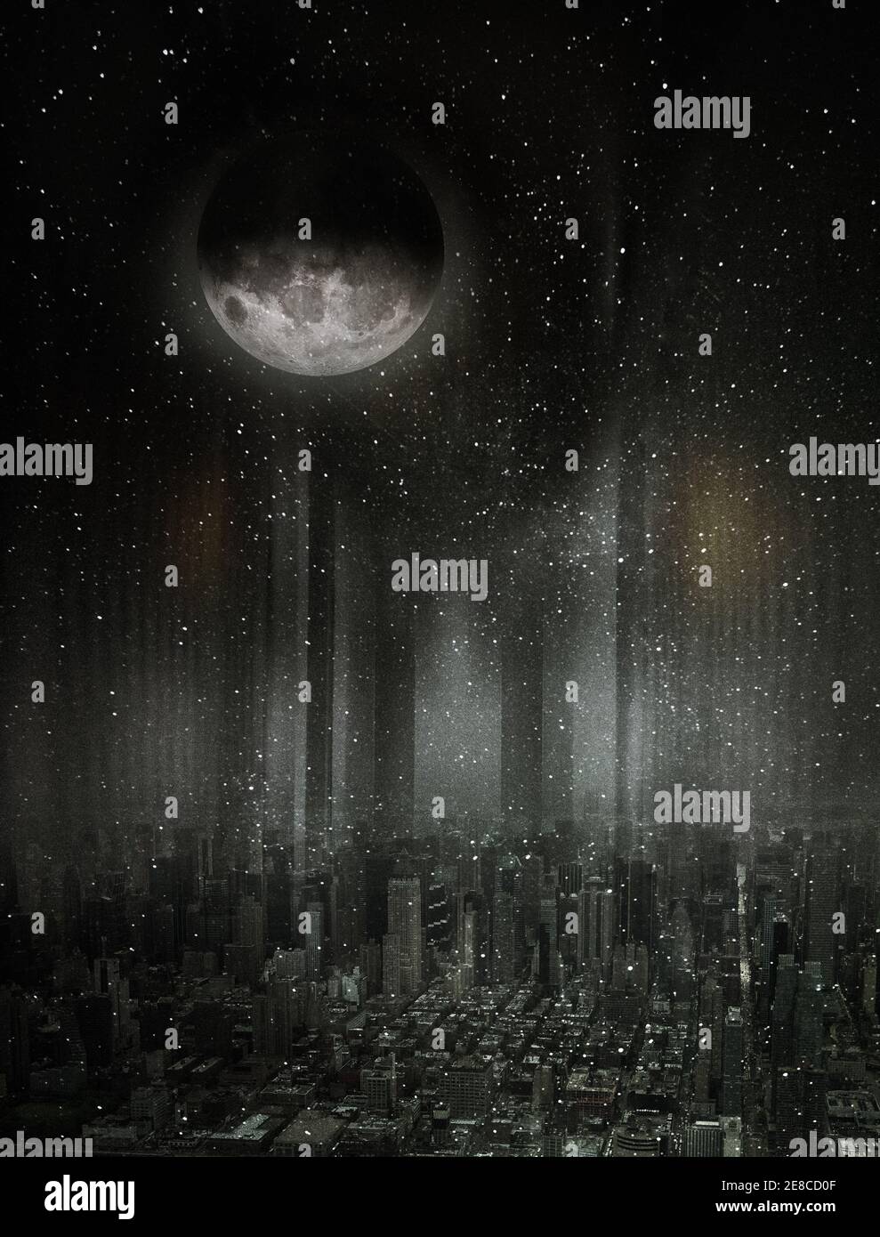 Moon over the city. Elements of this image furnished by NASA Stock ...