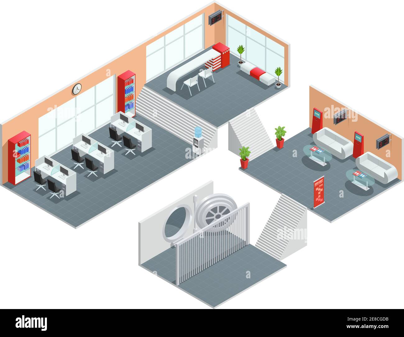 Color isometric design of bank room safe foyer manager vector ...