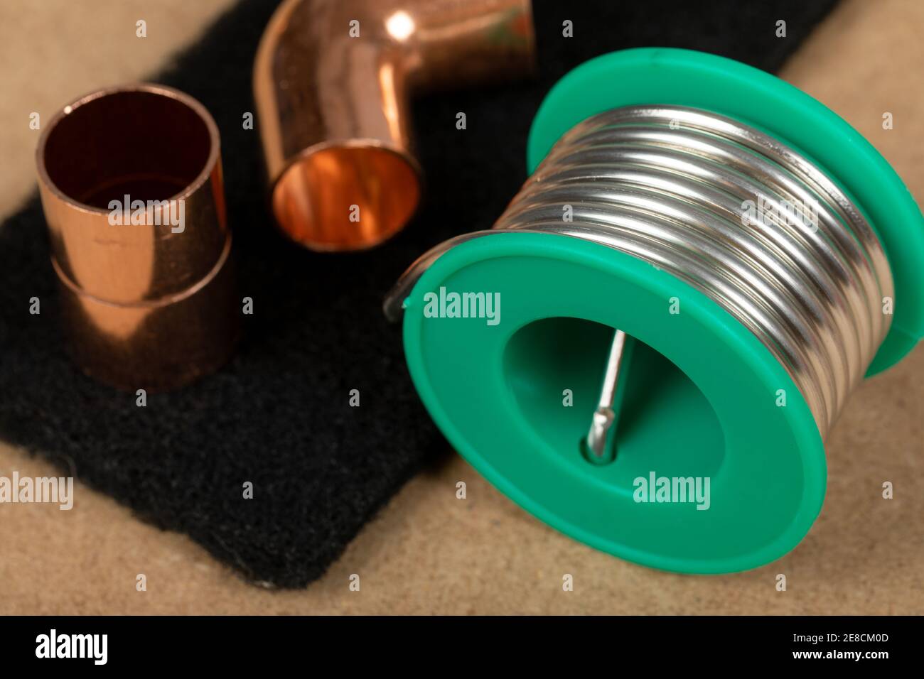 Objects of home heating system: copper plumbing parts, gas soldering ...