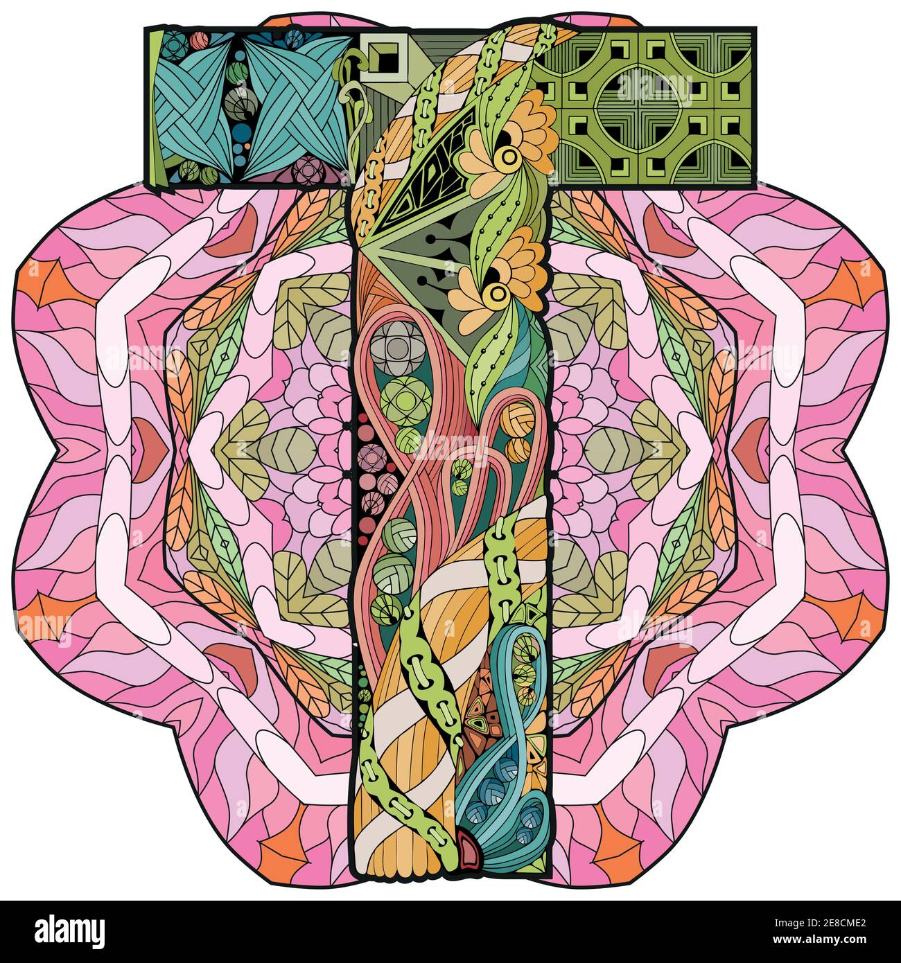 Hand-painted art design. Hand drawn illustration mandala with letter T ...