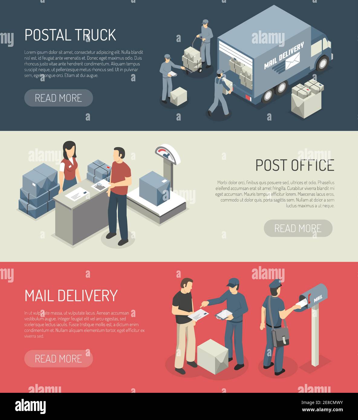 Post office mail orders delivery online service 3 isometric horizontal ...