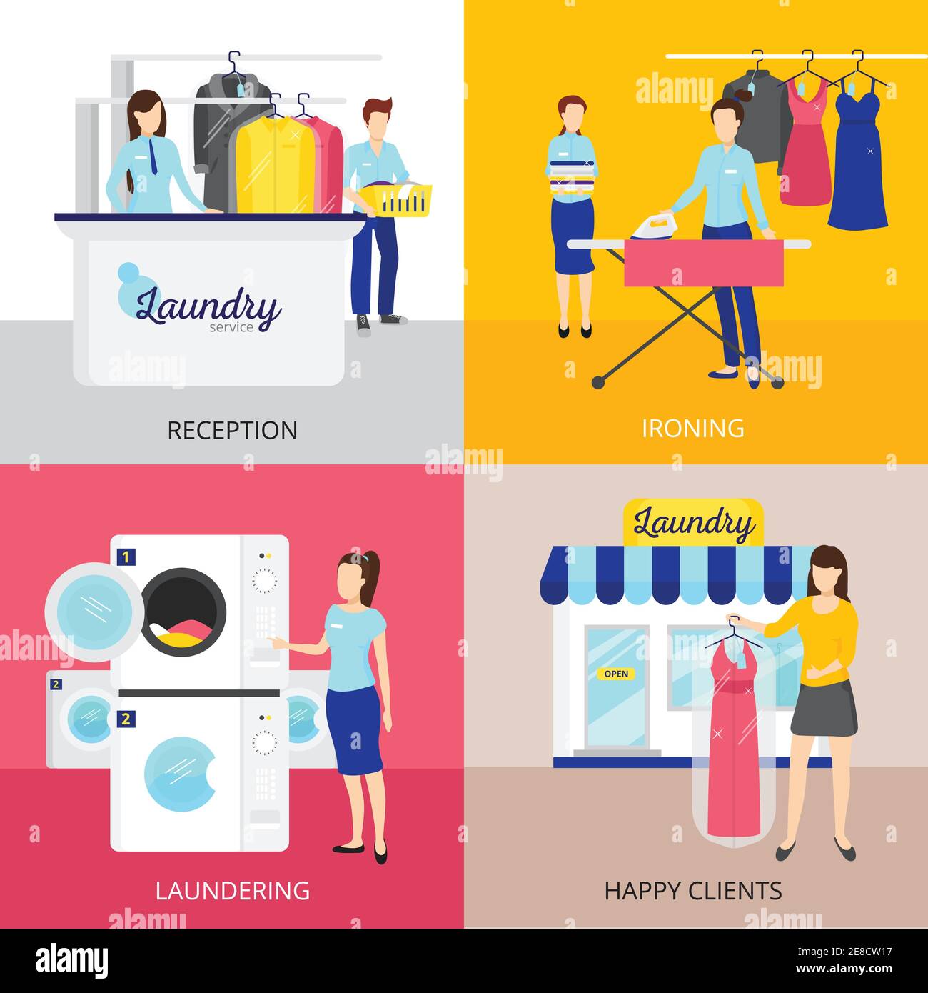 Laundry concept icons set with iron and reception symbols flat isolated ...