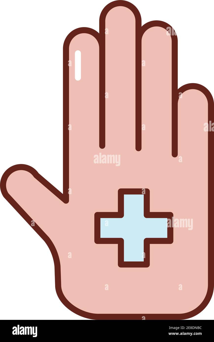 hand stop with medical cross symbol flat style vector illustration ...