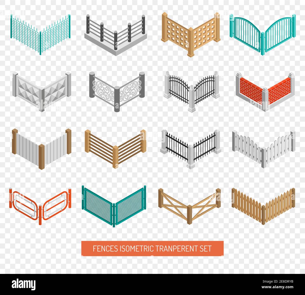 Fences for real estate boundaries from wood and wrought iron isometric ...