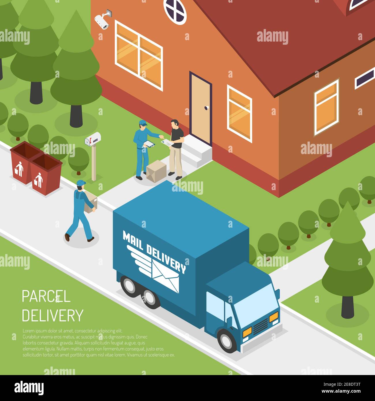 Post office letters and parcels delivery service isometric poster with ...