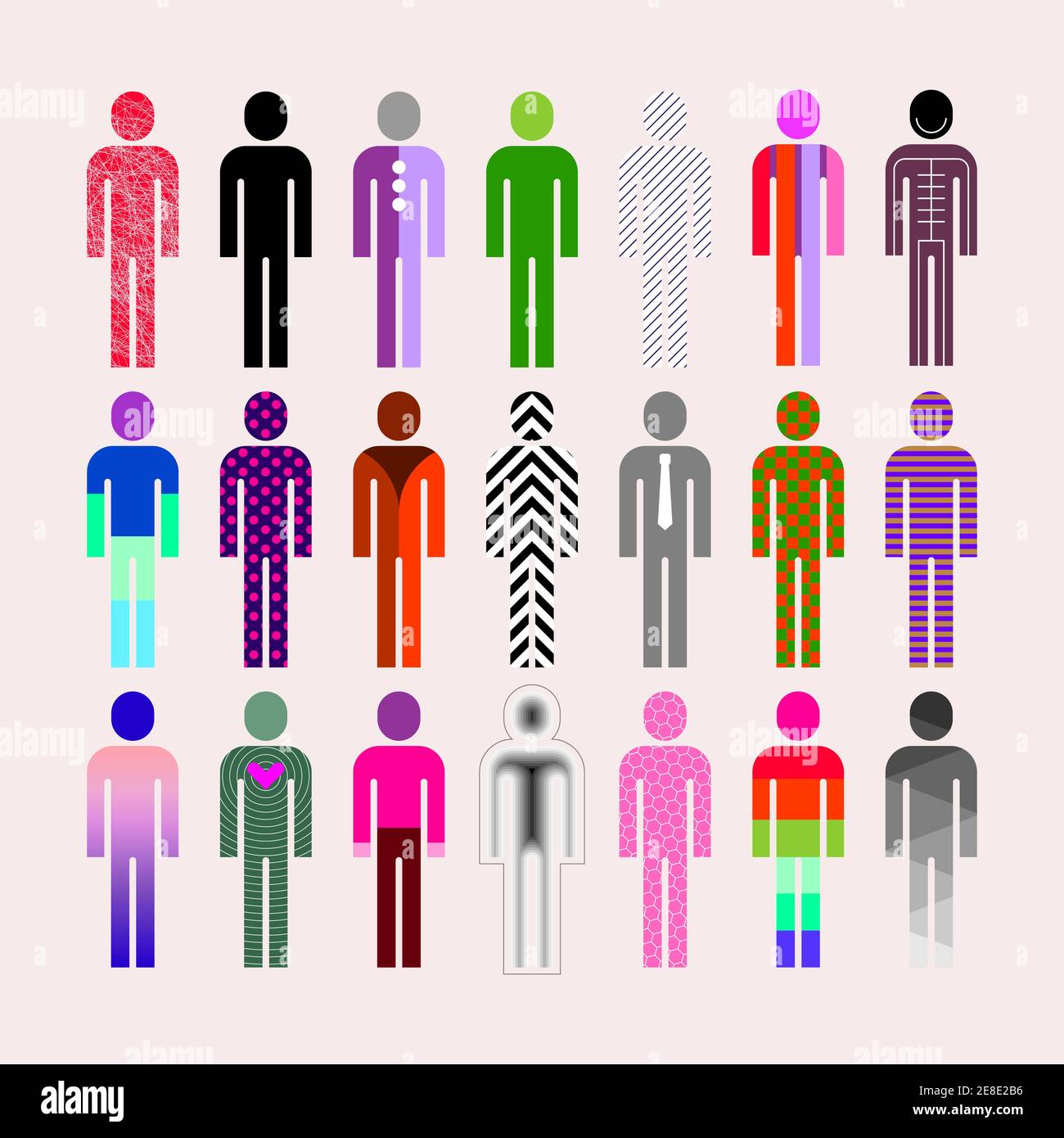 Diversity of people graphic icon set. Multicolor different human images ...
