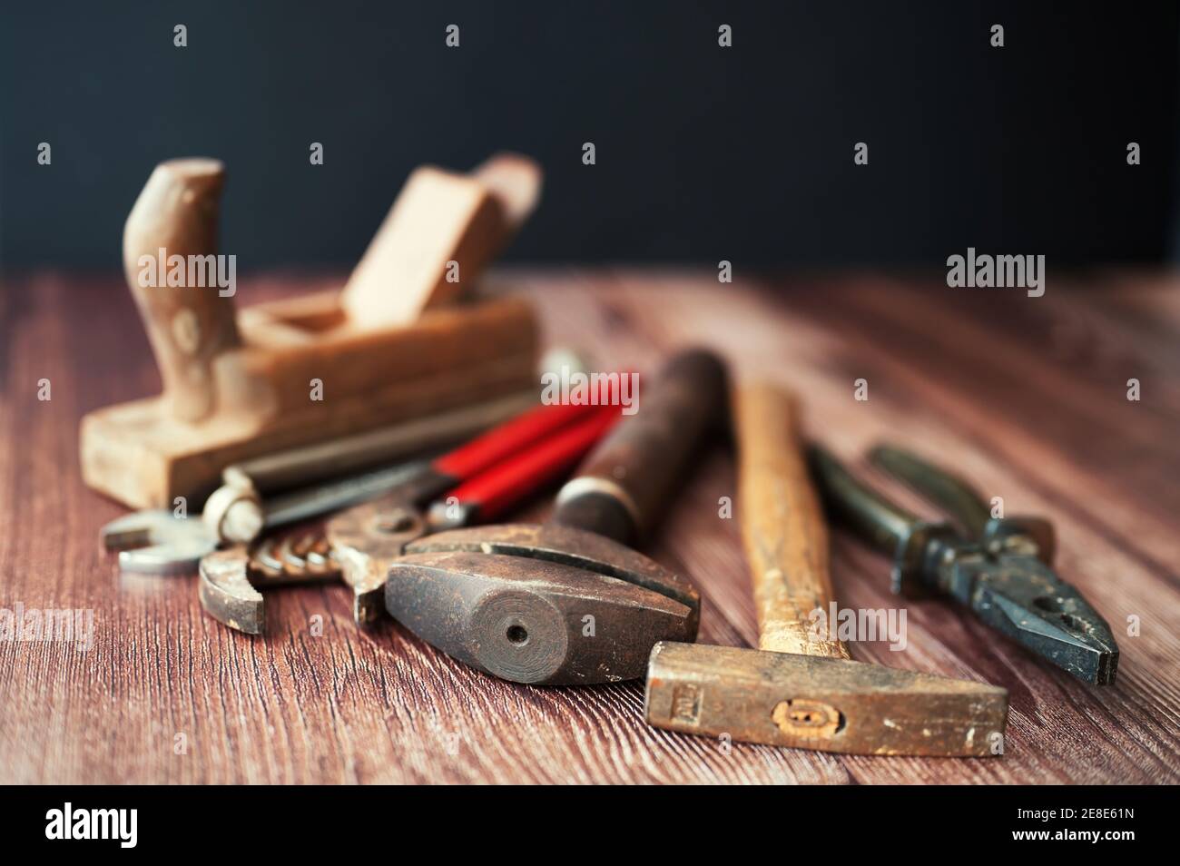 Hand tools on workbench hi-res stock photography and images - Alamy