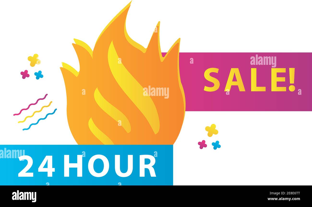 24 hours sale countdown lettering with fire flames vector illustration ...