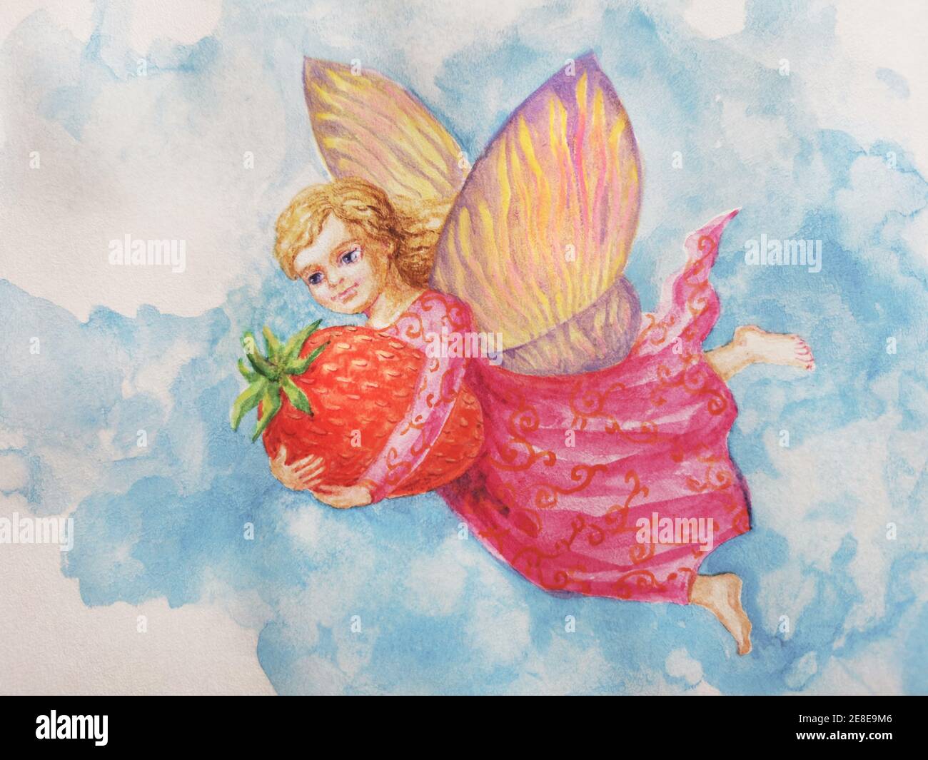 Watercolor Fairy garden magical creature. Little elf angel in green ...