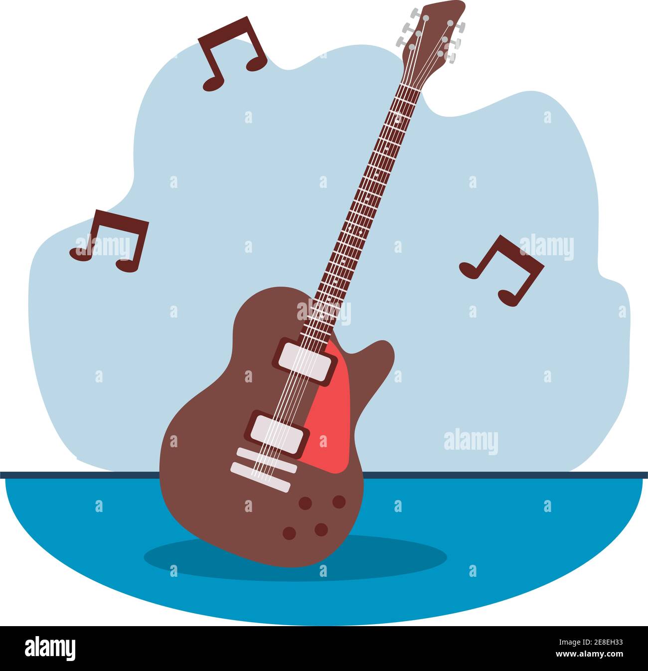 electric guitar brown color instrument with music notes vector ...