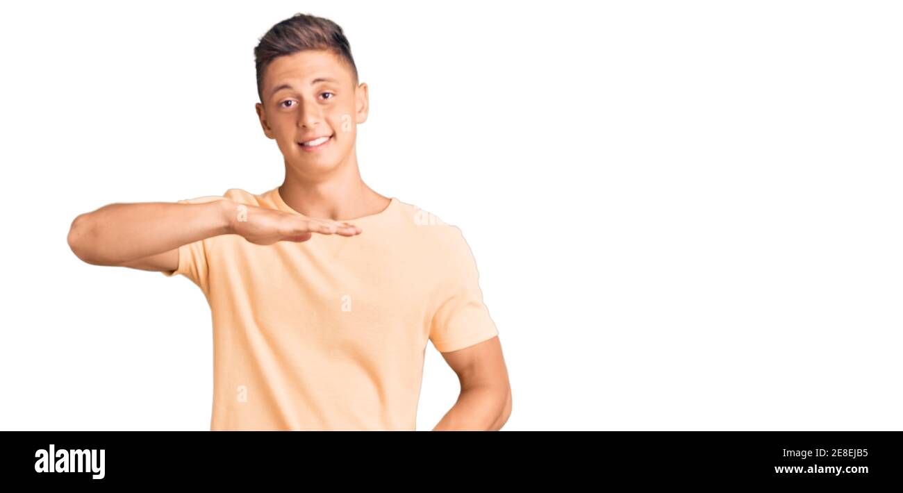 Young handsome man wearing casual clothes gesturing with hands showing ...