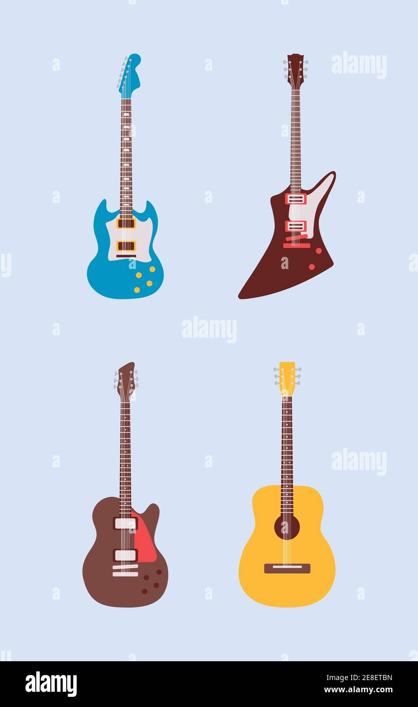 four guitars instruments musicals set icons vector illustration design ...