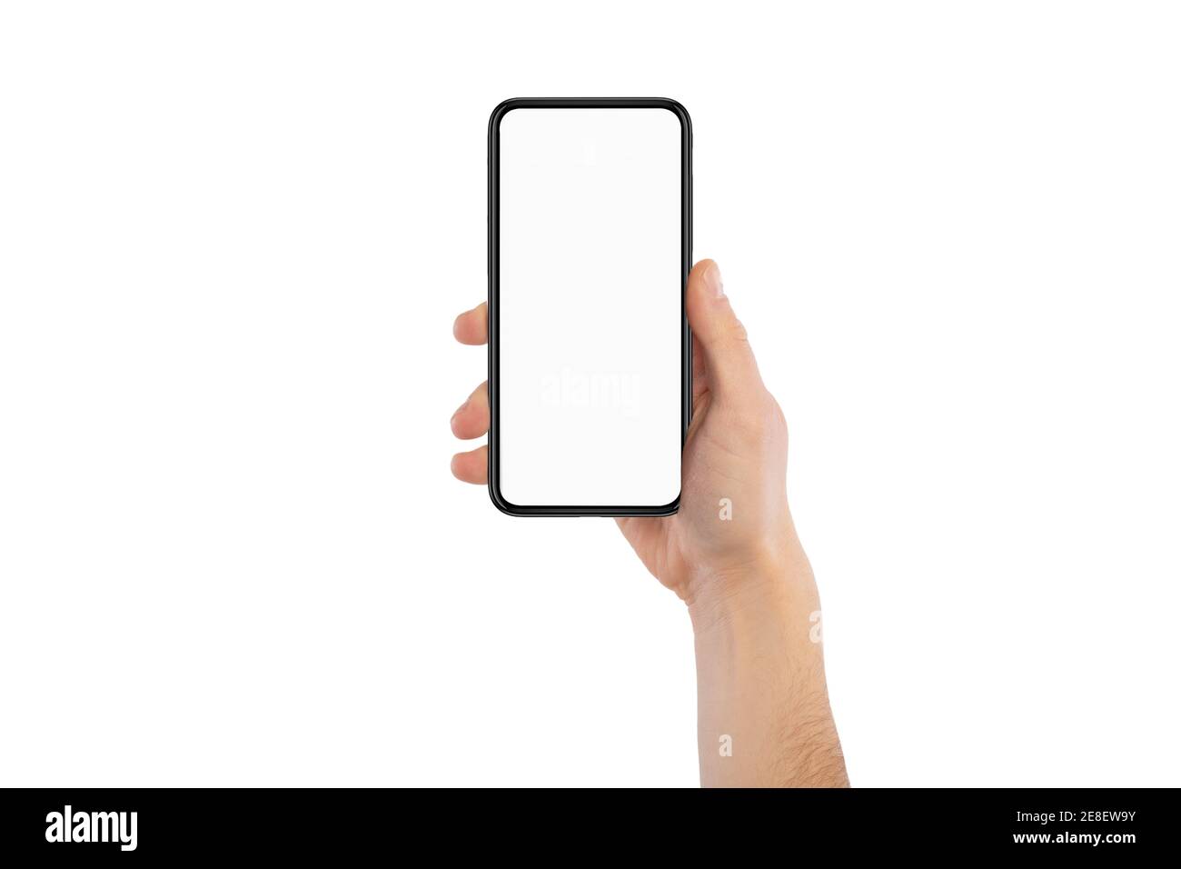Male hand holding cellphone with white blank empty screen Stock Photo ...